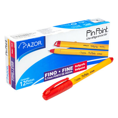 Boligrafo fino Pin Point 0.7 mm color ro jo cuerpo amarillo caja con 12 ...
